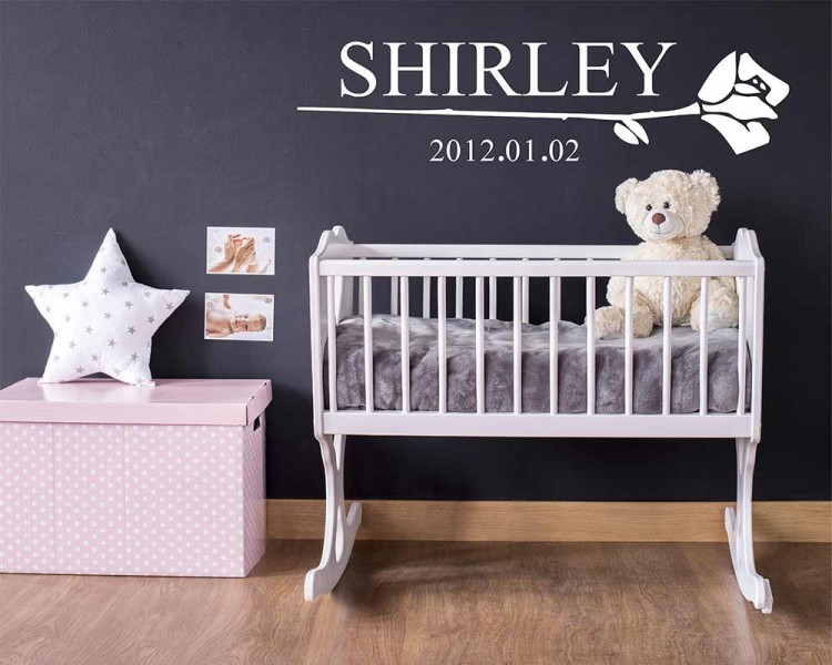 Personalized Girl Name Decal with Elegant Flowers and Date