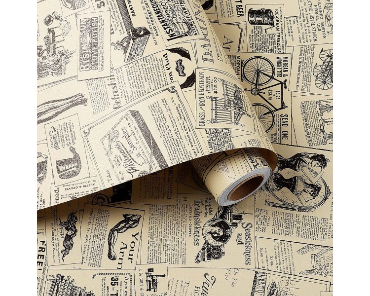 Self Adhesive Vintage Wallpaper Peel and Stick Yellow Newspaper Wall Mural